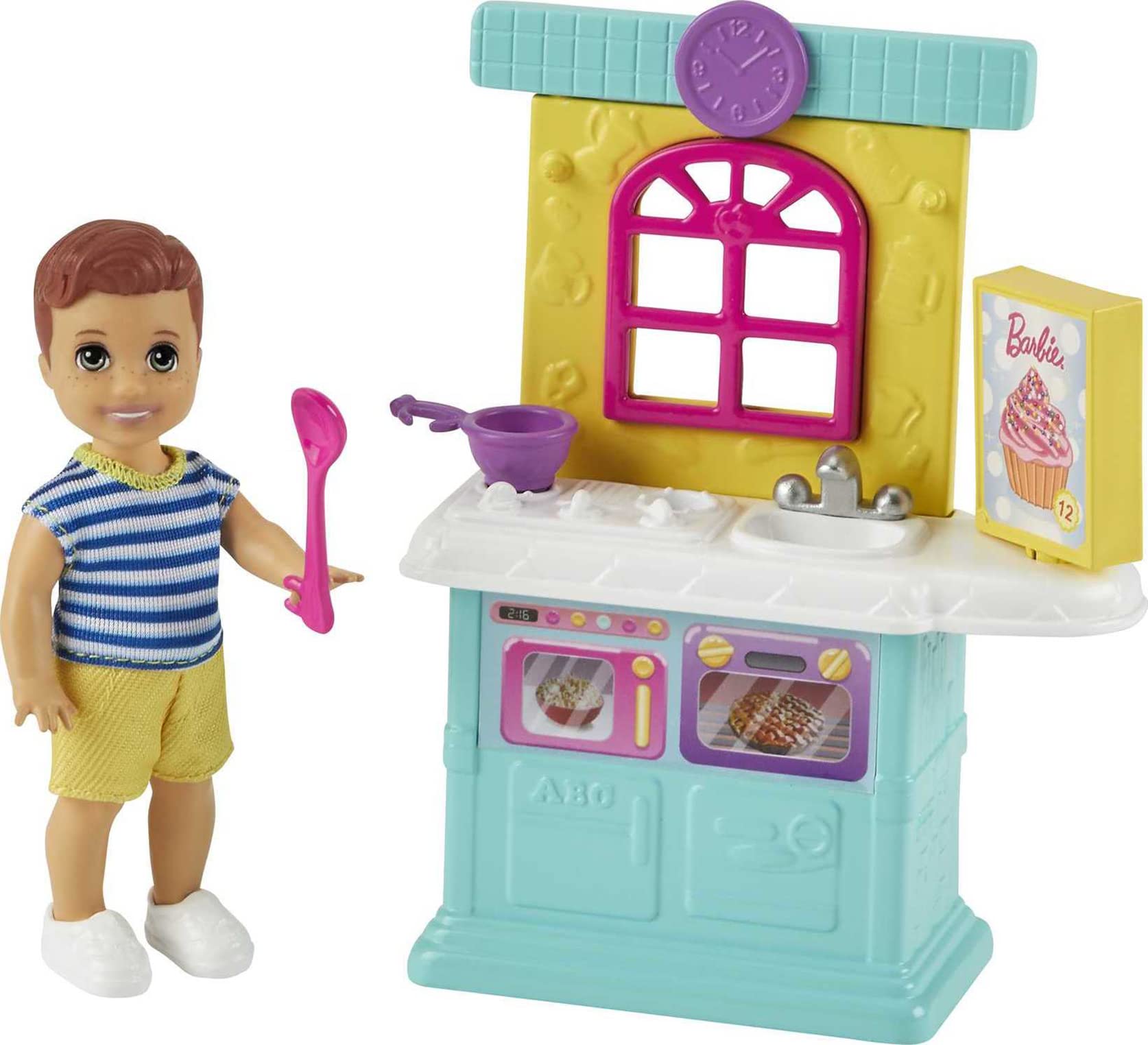 Barbie Skipper Babysitters Inc. Accessories Set with Small Toddler Doll & Kitchen Playset, Plus Dessert Mix Box, Bowl & Spoon, Gift for 3 to 7 Year Olds, White