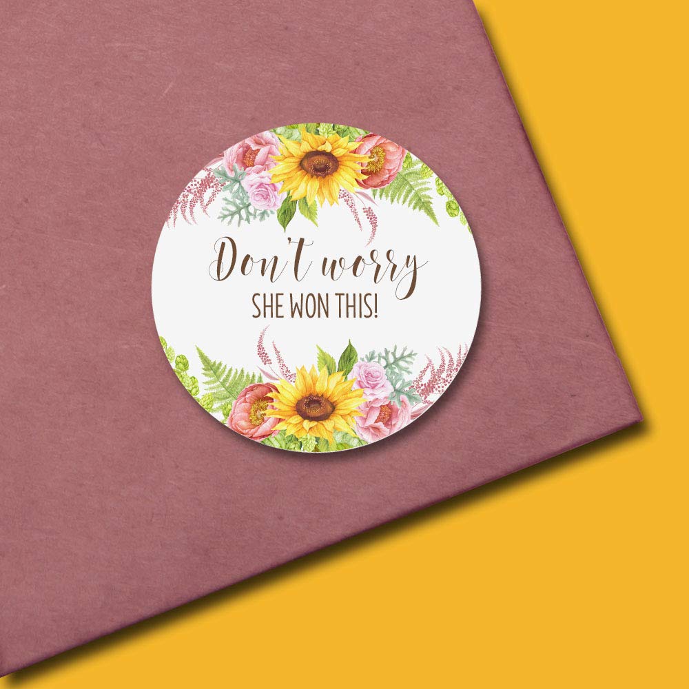 She Won This! Sunflower and Peony Thank You Customer Appreciation Sticker Labels for Small Businesses, 60 1.5" Circle Stickers by AmandaCreation, Great for Envelopes, Postcards, Direct Mail, & More!