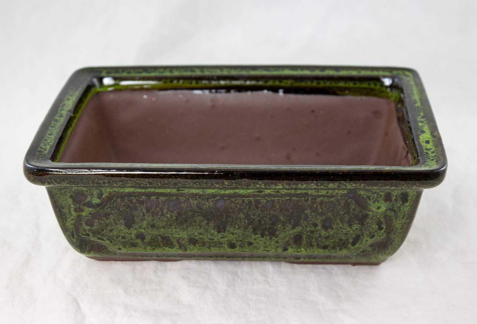 8" Rectangular Moss Green Bonsai/Succulent Pot + Tray + Rock + Mesh Combo