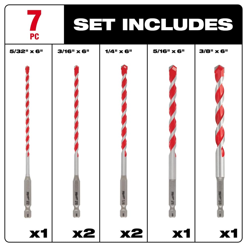 Milwaukee Shockwave 6 in. L Carbide Hammer Drill Bit Set 7 pc. - Case of: 1;