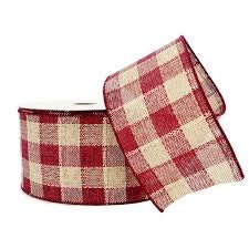 2.5" Wired Checkered Ribbon by Celebrate It Christmas Red & Beige 25ft