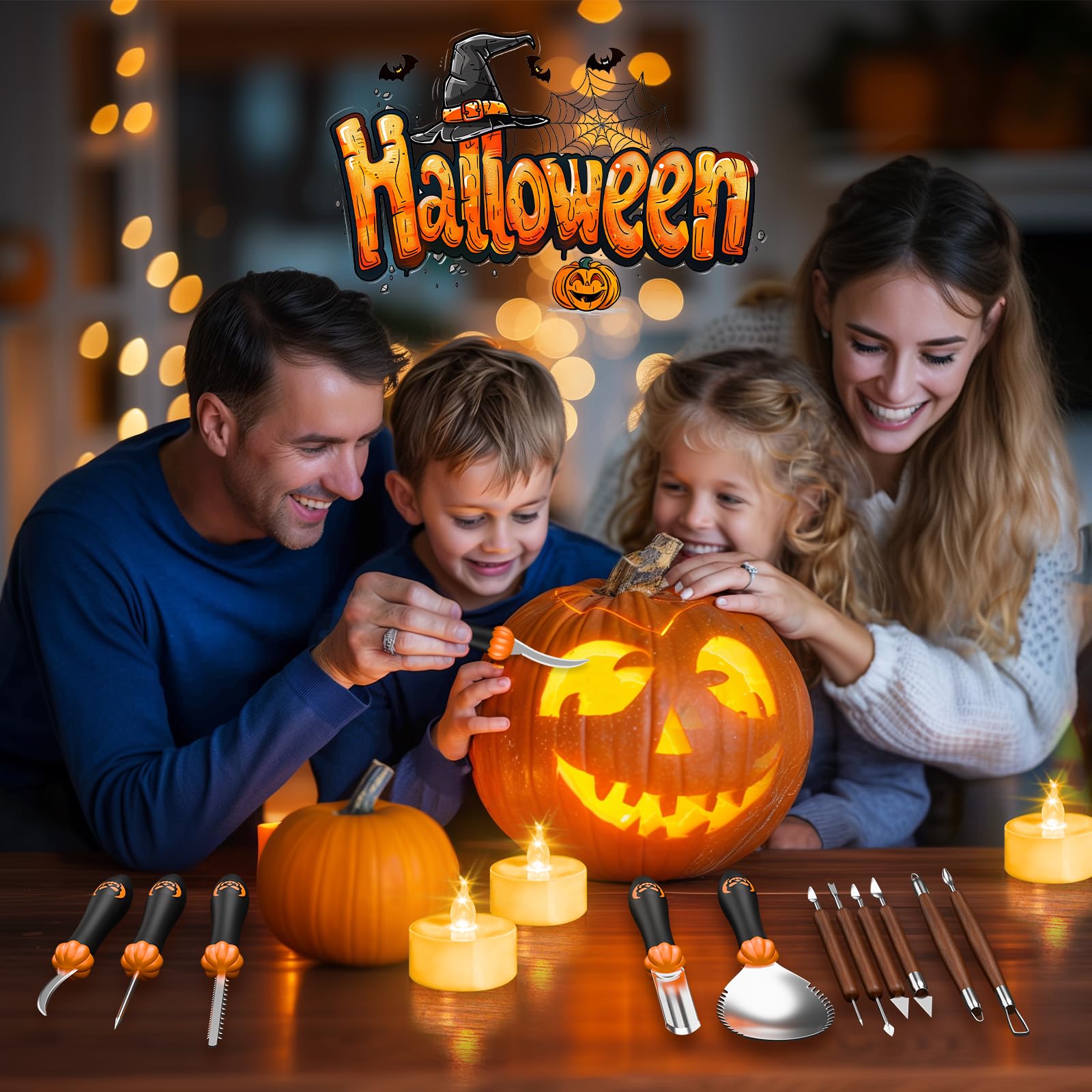31 PCS Pumpkin Carving Kit, Pumpkin Carving Tools, Halloween Pumpkin Carving Kit with Stencils, Professional Pumpkin Carving Stencils for Adults, Pumpkin Carving Knife, Pumpkin Carving Set for Kids