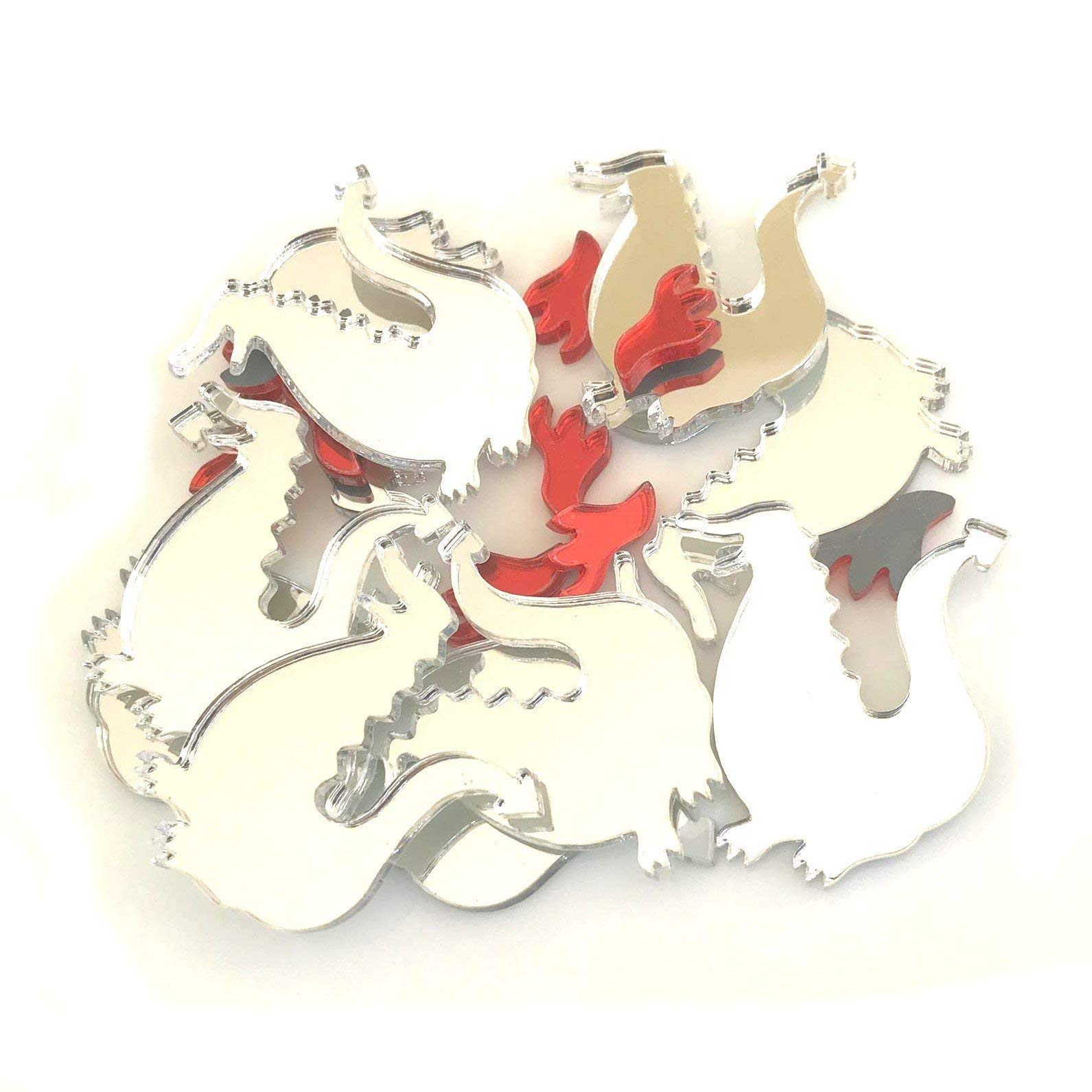 Super Cool Creations Dragon & Red Flame Shaped Crafting Mirrors, Set of 10, Many Colours, Shatterproof Acrylic, Black, Pack of 20 x 2cm