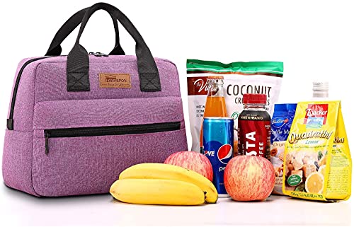 HOMESPON Insulated Lunch Bag Box Cooler Totes Handbag with Front and Back Pockets For Man and Woman Work Shopping (Purple)