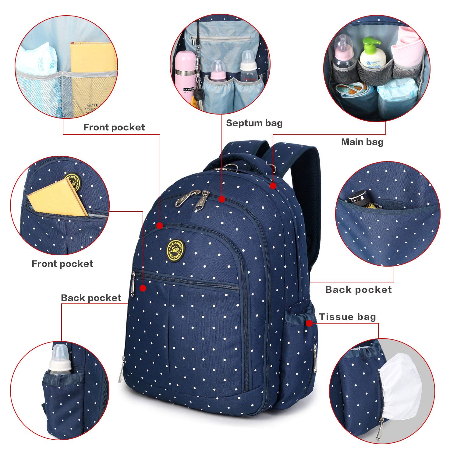 QIMIAOBABY diaper bag storage bag backpack, baby travel bag (Black flowers)