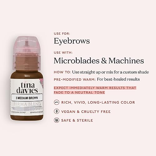Tina Davies Professional X Perma Blend Brow Pigment - Permanent Eyebrow Makeup - Colours Heal True to Tone - High Retention - Medium Brown, 1/2oz