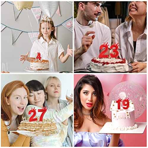 3.15in Birthday Number Candle, Red 3D Candle Cake Topper with Crown Cake Numeral Candles Number Candles for Birthday Anniversary Parties (4)