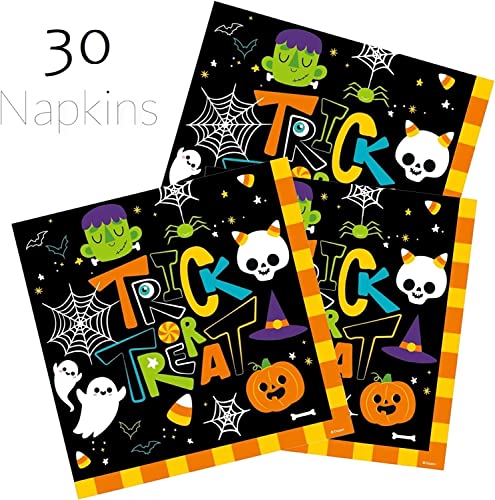 Serves 30 Complete Party Pack Cute Halloween Monsters and Ghosts 9" Dinner Paper Plates 7" Dessert Paper Plates 9 oz Cups 3 Ply Napkins 2 Table Cover Halloween Banner Halloween Party Decorations Halloween Party Supplies