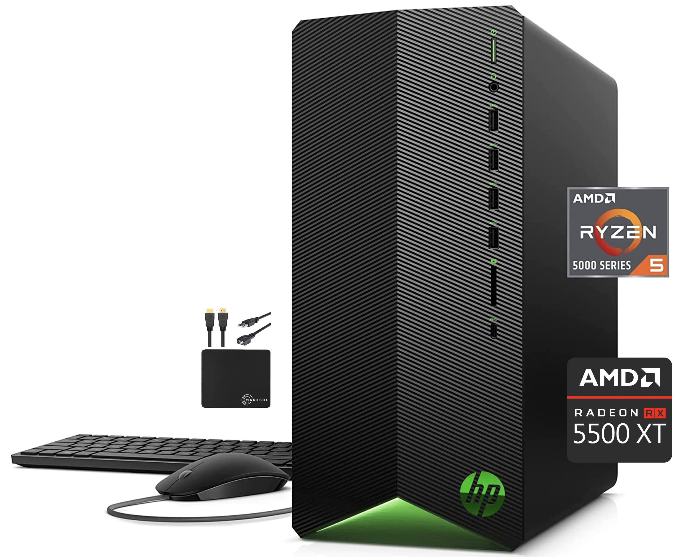 2022 Newest HP Pavilion Gaming Desktop Computer, AMD 6-Core Ryzen 5 5600G Processor(Beat i7-10700K), AMD Radeon RX 5500, 16GB RAM, 1TB PCIe NVMe SSD, Mouse and Keyboard, Win 10 Home + Accessories