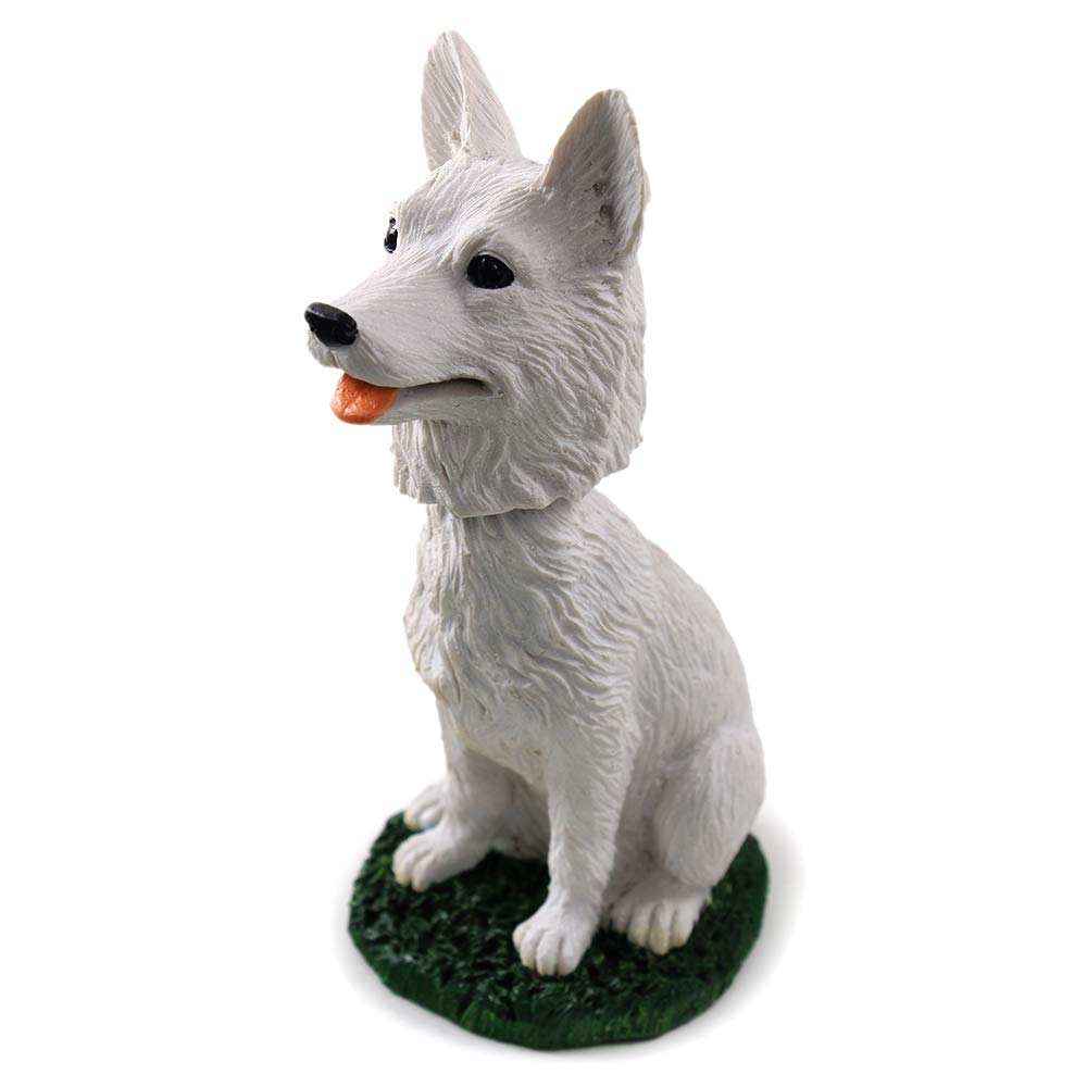 Animal Den German Shepherd White Dog Bobblehead Figure for Car Dash Desk Fun Accessory