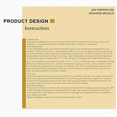 TRACER Bracelet Smart Wristband Watch Body Temperature Measuring Real-time Display Smartwatches,Waterproof - Black