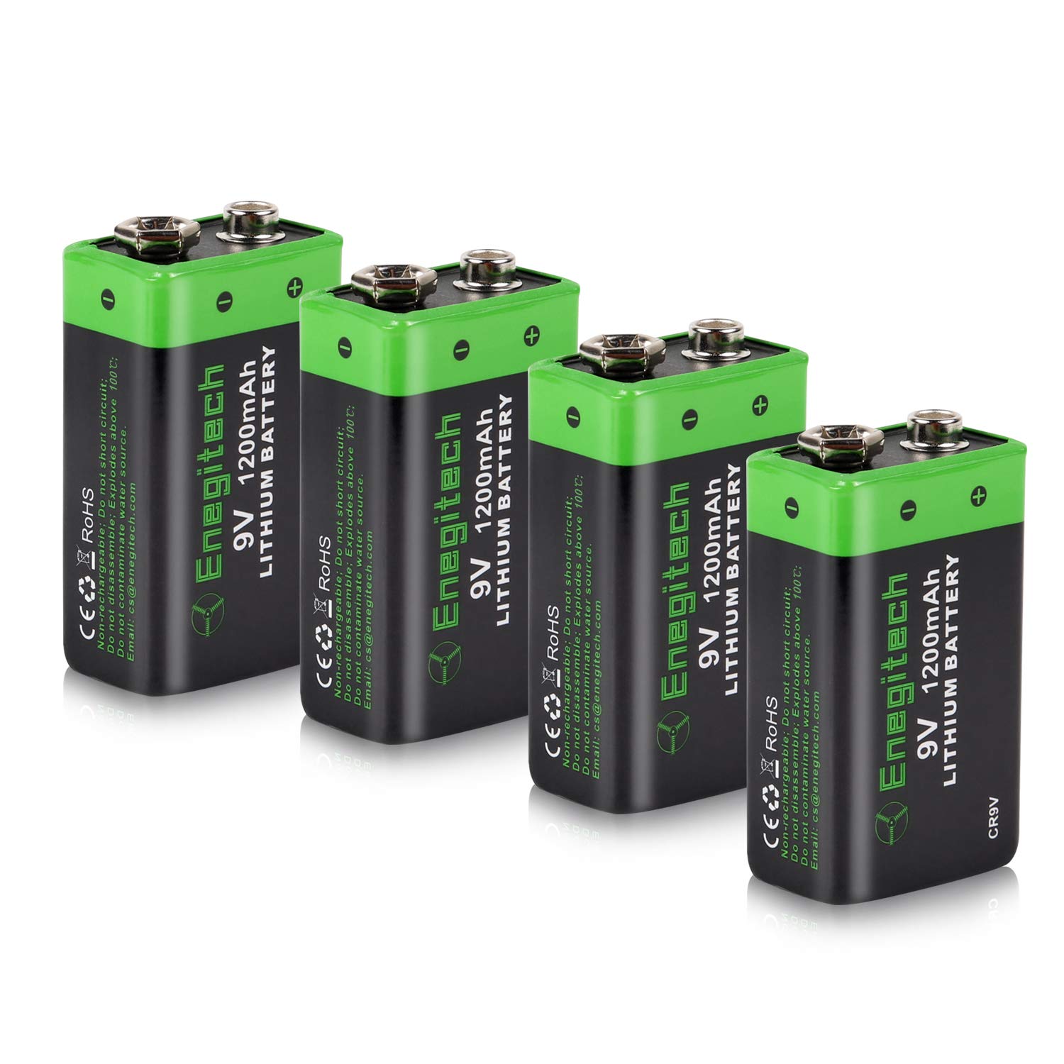 Enegitech 9V Lithium Battery, 9 Volt Lithium Battery 1200mAh for Smoke Detector, Fire Alarm, Keyless Entry Door Lock, Multimeter, Metal Detector Non-Rechargeable 4 Pack