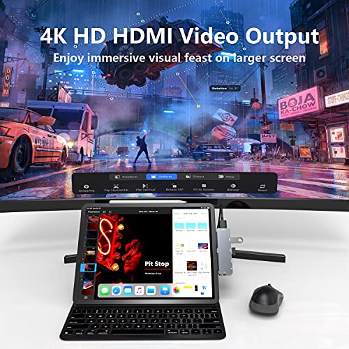 USB C HUB for iPad Pro, Adapter for iPad Air, iPad Pro Hub Docking Station with 4K HDMI,3.5mm Headphone Jack,2 USB3.0 Ports,USB C PD Charging&Data, for iPad Mini M4 M2 11 12.9 13 inch Accessories