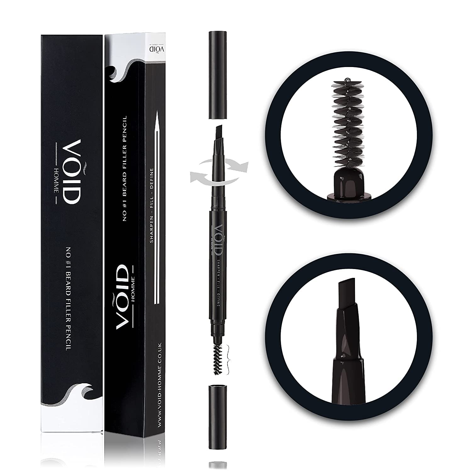 VOID Homme Beard Filler Pencil (Dark Brown) - Sweat & Waterproof, Smudge-proof, Cover Patches Instantly & Get Natural Beard Fullness