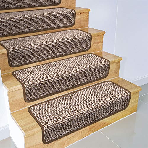House, Home and More Set of 15 Overstep Attachable Carpet Stair Treads - Praline Brown - 17 Inches X 30 Inches