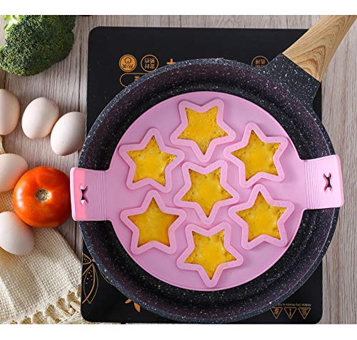 3 PCS Pancake Mould Ring Fried Egg Mould Reusable Silicone Nonstick Pancakes Muffin Mold,Heart/Star/Round Shape,Silicone Brush,Measuring Spoons,Saving Time