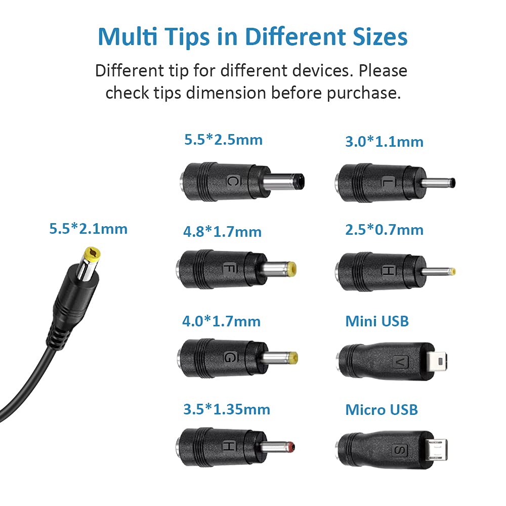 Powseed 3V 4.5V 5V 6V 7.5V 9V 12V Universal AC Adapter 12W AC/DC Power Adapter for Household Elecronics Pedals Routers Speakers CCTV Cameras Smart Phone USB Hub GPS Tablet Recorder etc.