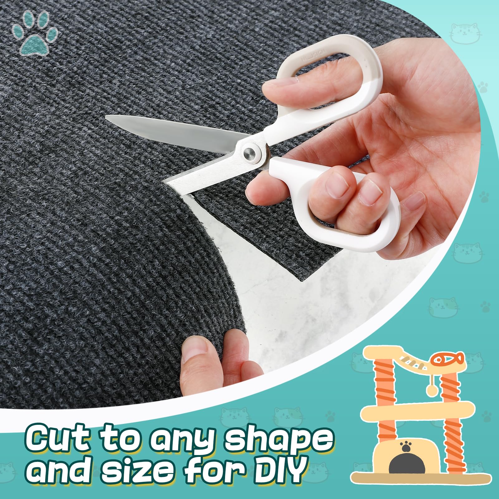 78.7"x14.6" Trimmable Cat Scratch Furniture Protector - Self-Adhesive Cat Scratching Mat Deterrent, Couch Protector from Cat Claws for DIY Scratch Post Cat Tree Shelves