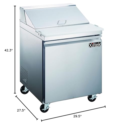 Xiltek 27" Commercial Sandwich Salad Prep Table Refrigerator Cooler With 8 Pans Included
