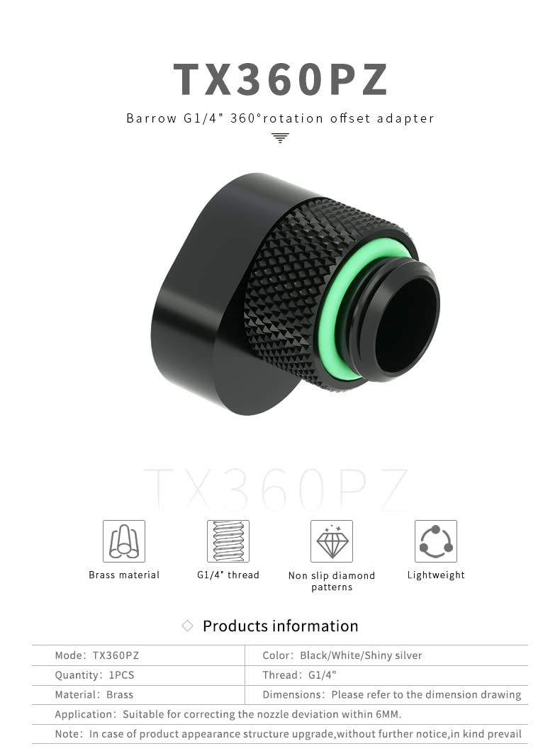 Barrow G1/4" 360 Degree Rotation Offset Adapter, Black