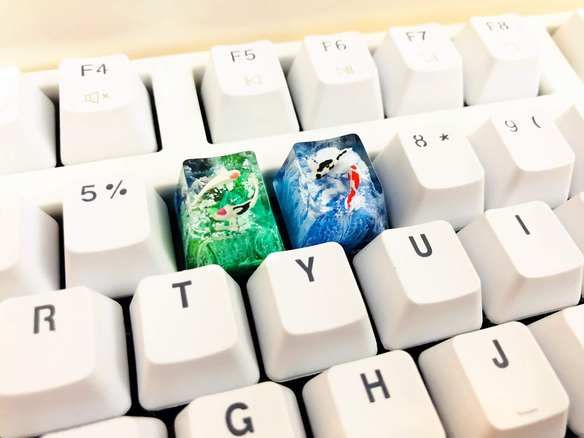 Handmade Koi Fish OEM R4 Resin Keycap Translucent Backlit Keycaps for Cherry MX RGB Switch Gaming Mechanical Keyboards DIY Replace (Blue)