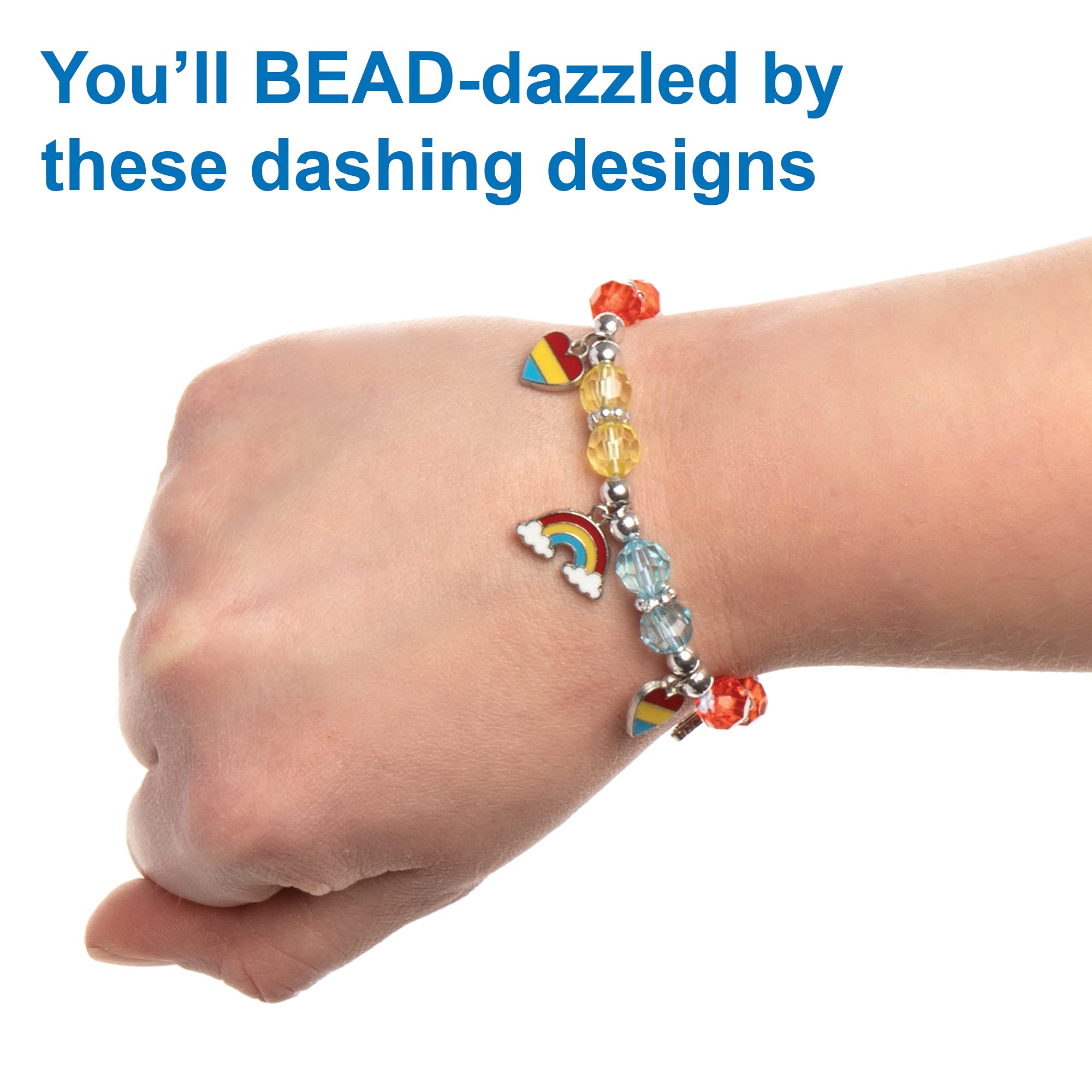 Baker Ross FE111 Rainbow Charm Bracelet Kits - Pack of 3, Perfect for Kids Jewelry Making Activities, Bead Art Activities or Party Crafting