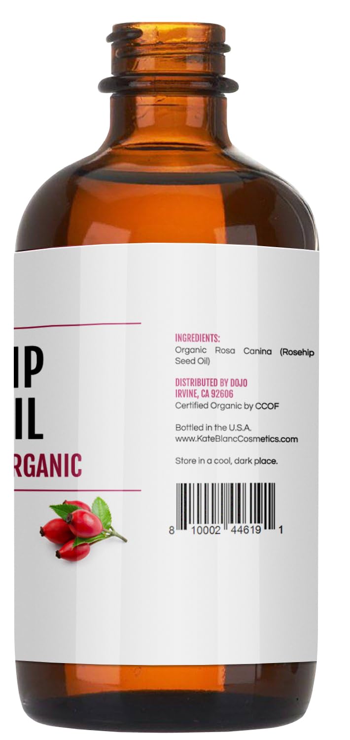 Kate Blanc Cosmetics Rosehip Oil for Face & Skin (1oz, Organic, Pure, Cold Pressed) Rosehip Seed Face Oil for Facial & Gua Sha Massage