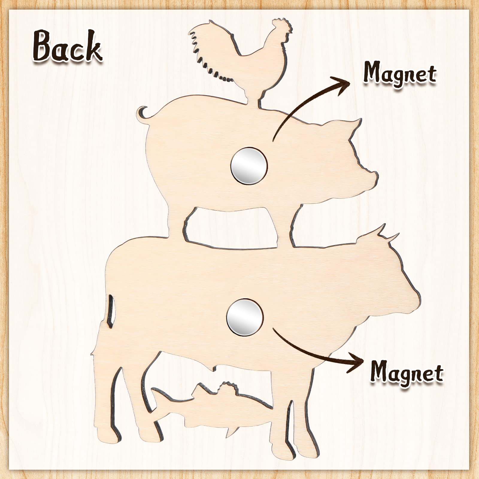 3 Pcs Wooden Meat Temperature Magnet, Chicken, Beef, Pork, Fish Cooking Internal Temperature Guide Grill Magnet, Wood Engraved Stacked Animal Meat Temperature Chart Magnet BBQ Magnet Kitchen Fridge