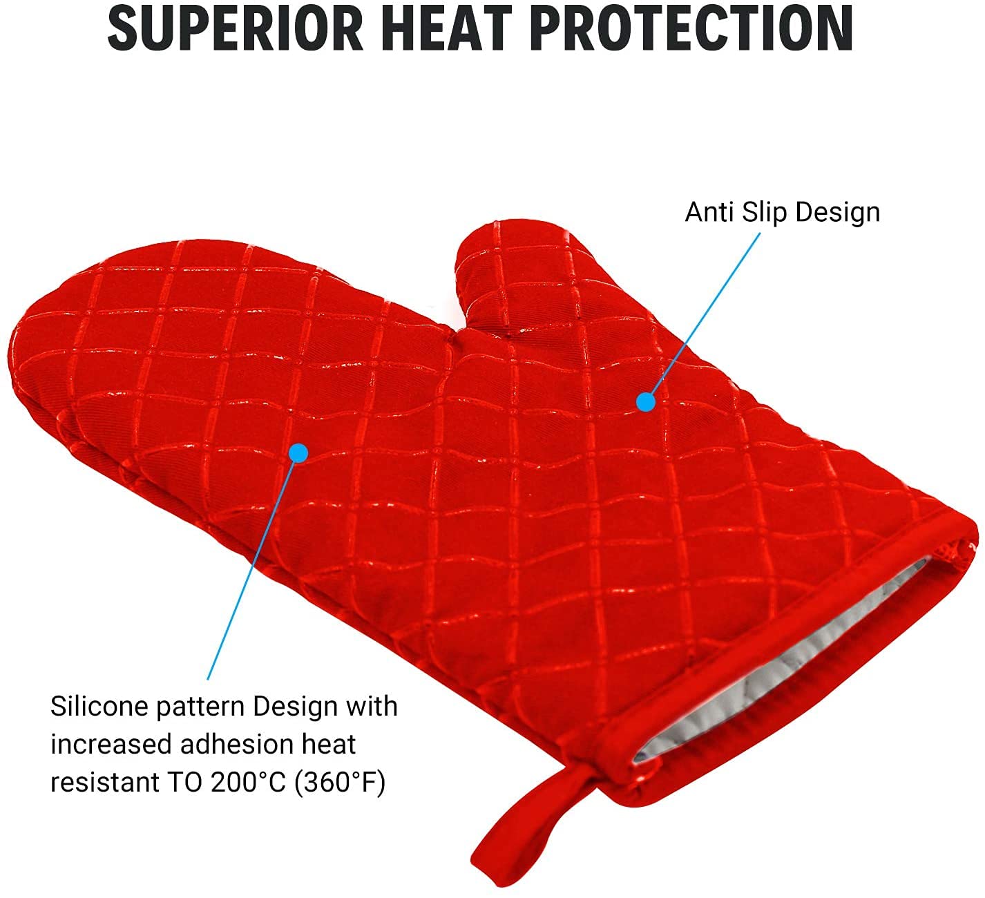 Oven Mitts Heat Resistant 500 Degrees- Non Slip Silicon Kitchen Gloves for Grilling/Cooking/Baking/Barbecue 1 Pair