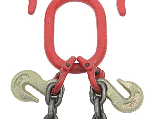 Mytee Products Grade 80 V Bridle Chain, Tow Recovery G80 3/8" x 3' Chain 7100# Lbs, Two 15" J-Hook & Eye Cradle Grab Hook