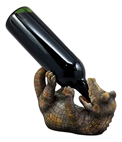 Ebros Gift Whimsical Comical Thirsty Alligator Crocodile Wine Holder Figurine 8.75" H Prehistoric Reptile Chompsy Gator Party Hosting Wine Rack Stand Decor