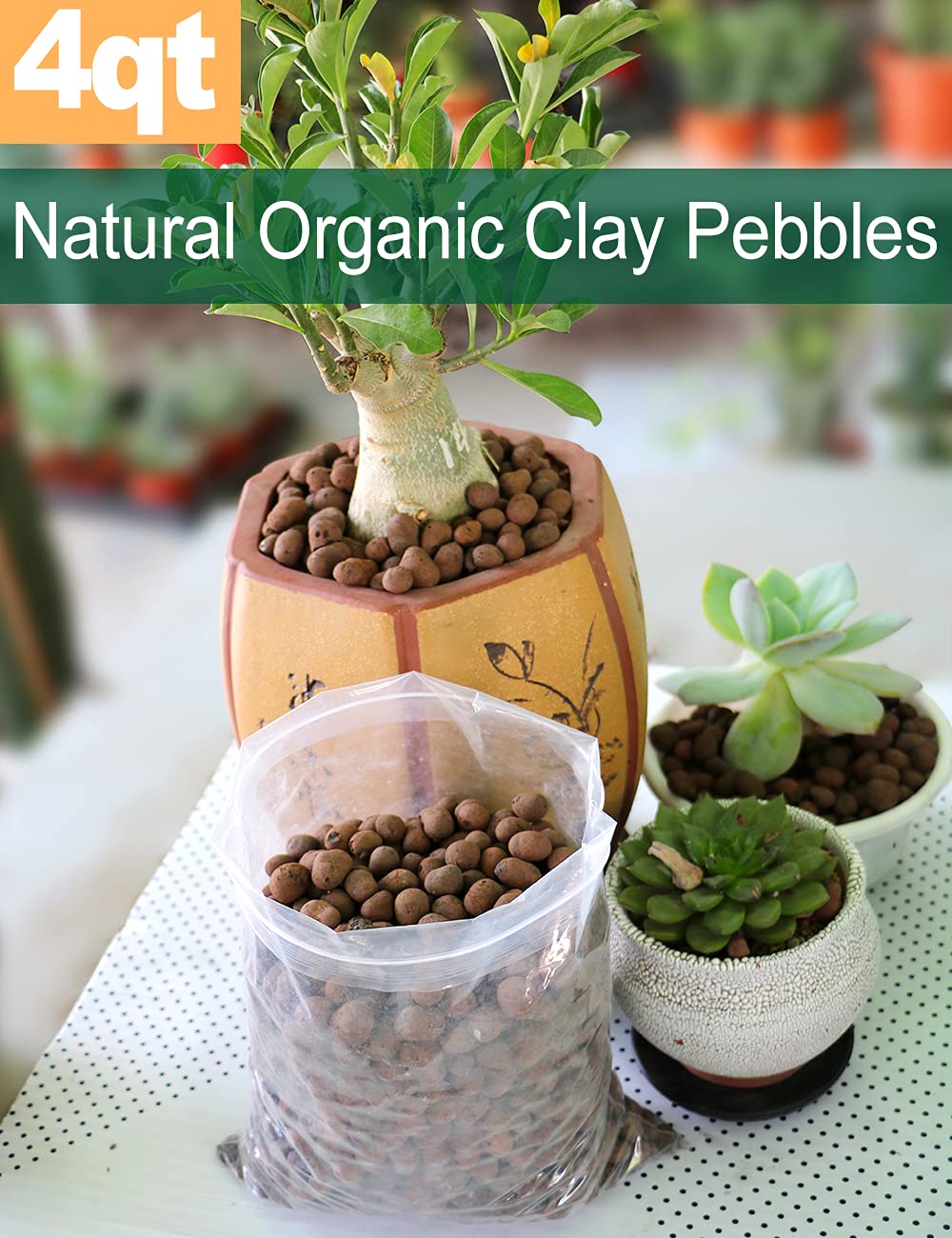 4qt Hydroponic Clay Pebbles, 8mm-12mm, Toypopor Natural Organic Expanded Grow Media for Hydroponics, Drainage, Decoration, Aquaponics and Other Gardening Essentials