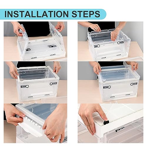 4utoHydra 4 PCS Collapsible Storage Bins, 80L Plastic Storage Bin Organizing Container with Lid and 4 Wheels, Clear Folding Plastic Container, Storage Organizer Five Doors with Secure Latching Buckles ( Extra Large , White)