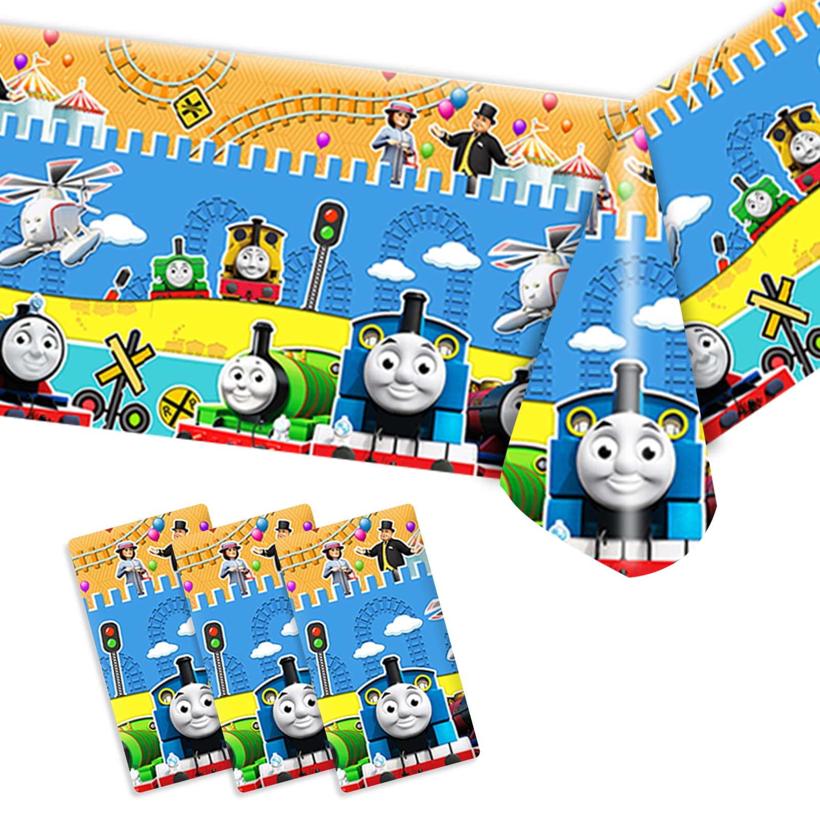 3Pcs Thomas The Train Birthday Party Supplies Tablecloth,Thomas Birthday Theme Tablecloth Cover Disposable Birthday Decorations ,42.5X70.9 Inch