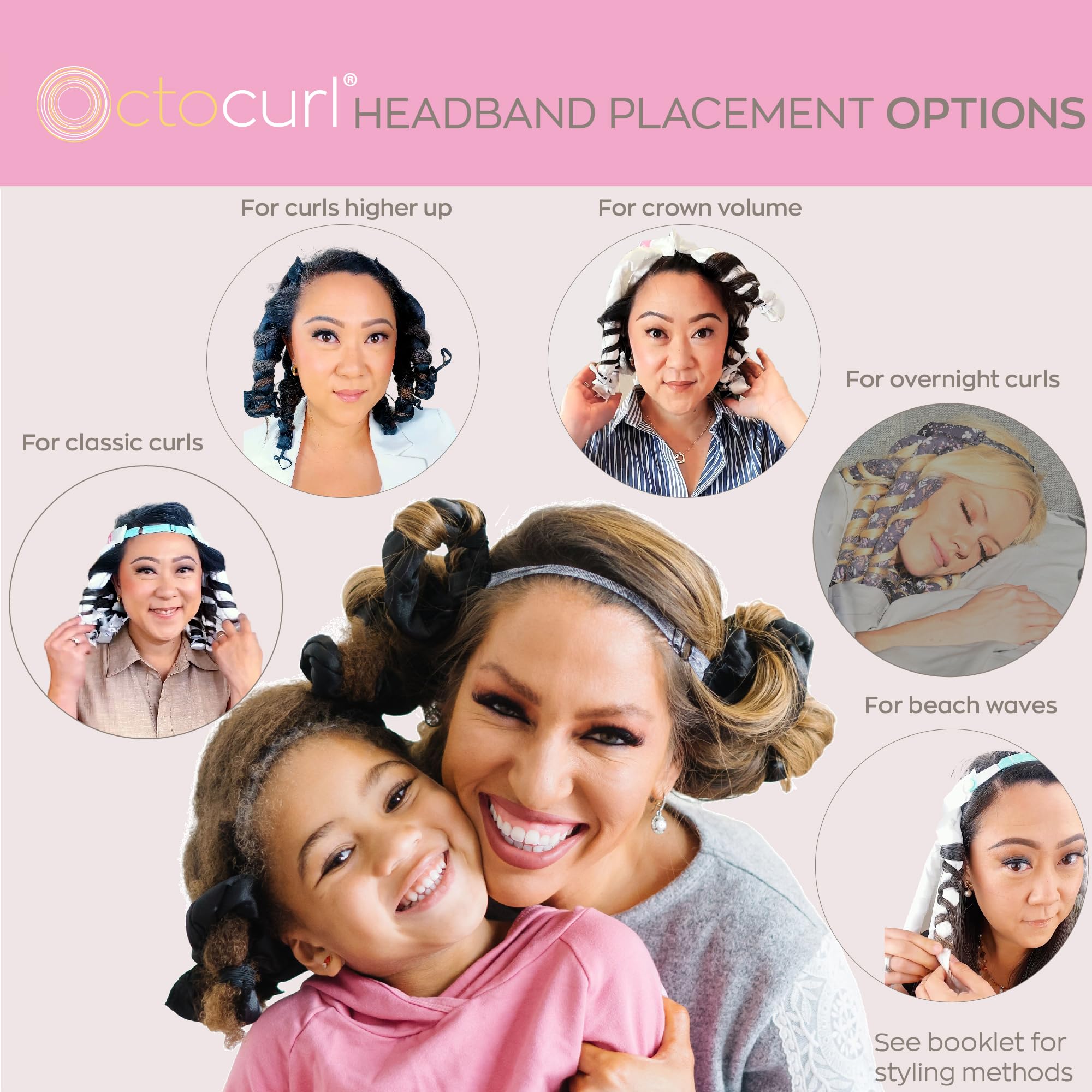 Octocurl Heatless Curls Headband - Hair Curlers to Sleep In - Heatless Curlers for Long Hair (Cotton - Pink)