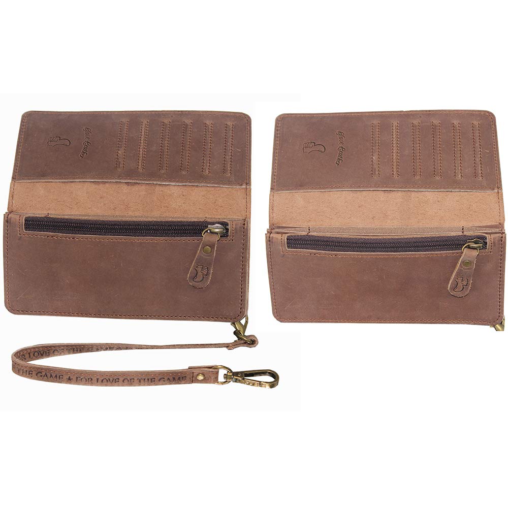 Baseballfan Super Quality New Vintage Cowhide Baseball Glove Leather Wallet with Centre Filed Pattern Wristlet Bag RFID Blocking Wallet in Gift Box for Lady's Gift