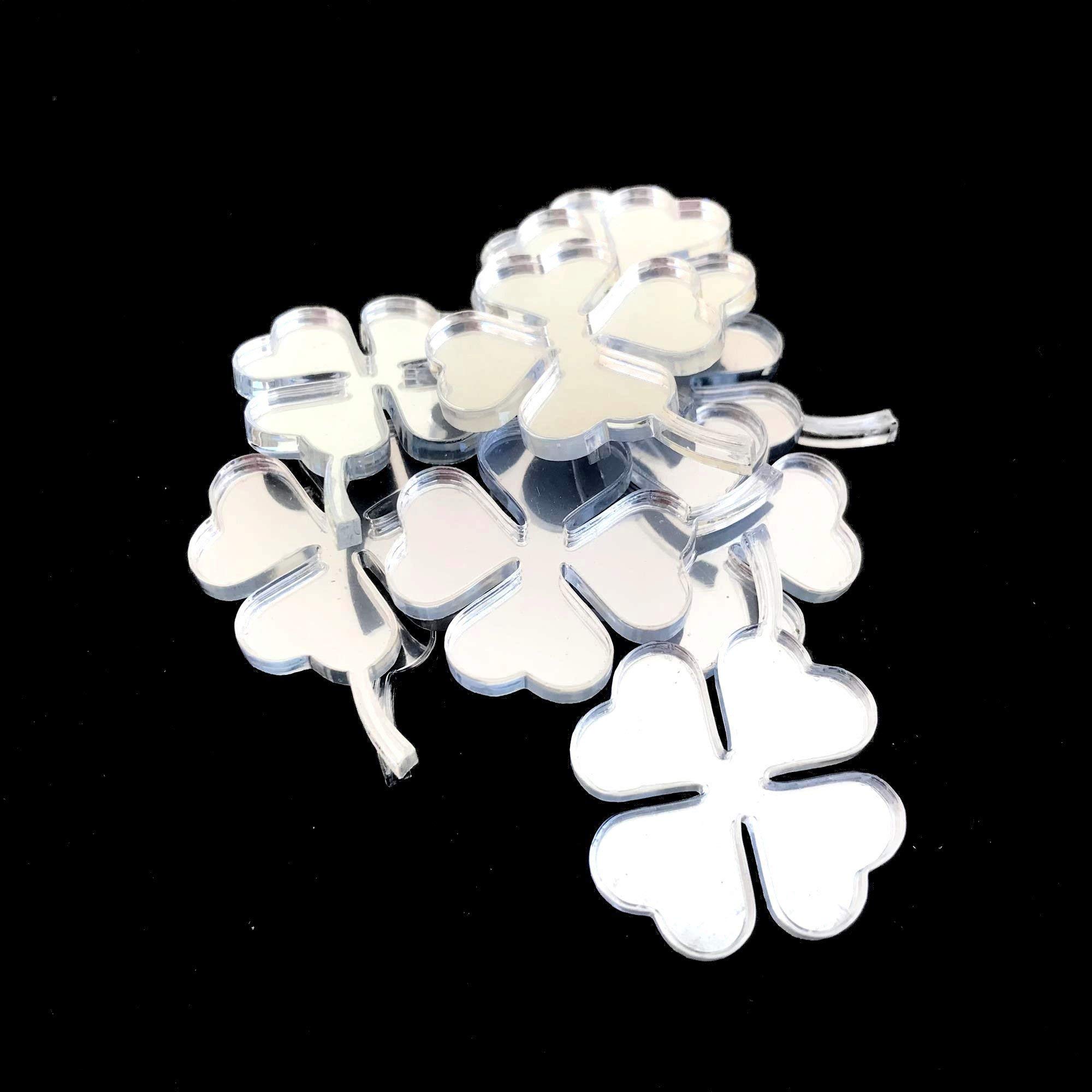 Super Cool Creations Lucky Clover (4 Leaf) Shaped Crafting Mirrors, Set of 10, Many Colours, Shatterproof Acrylic, Red, Pack of 10 x 8cm