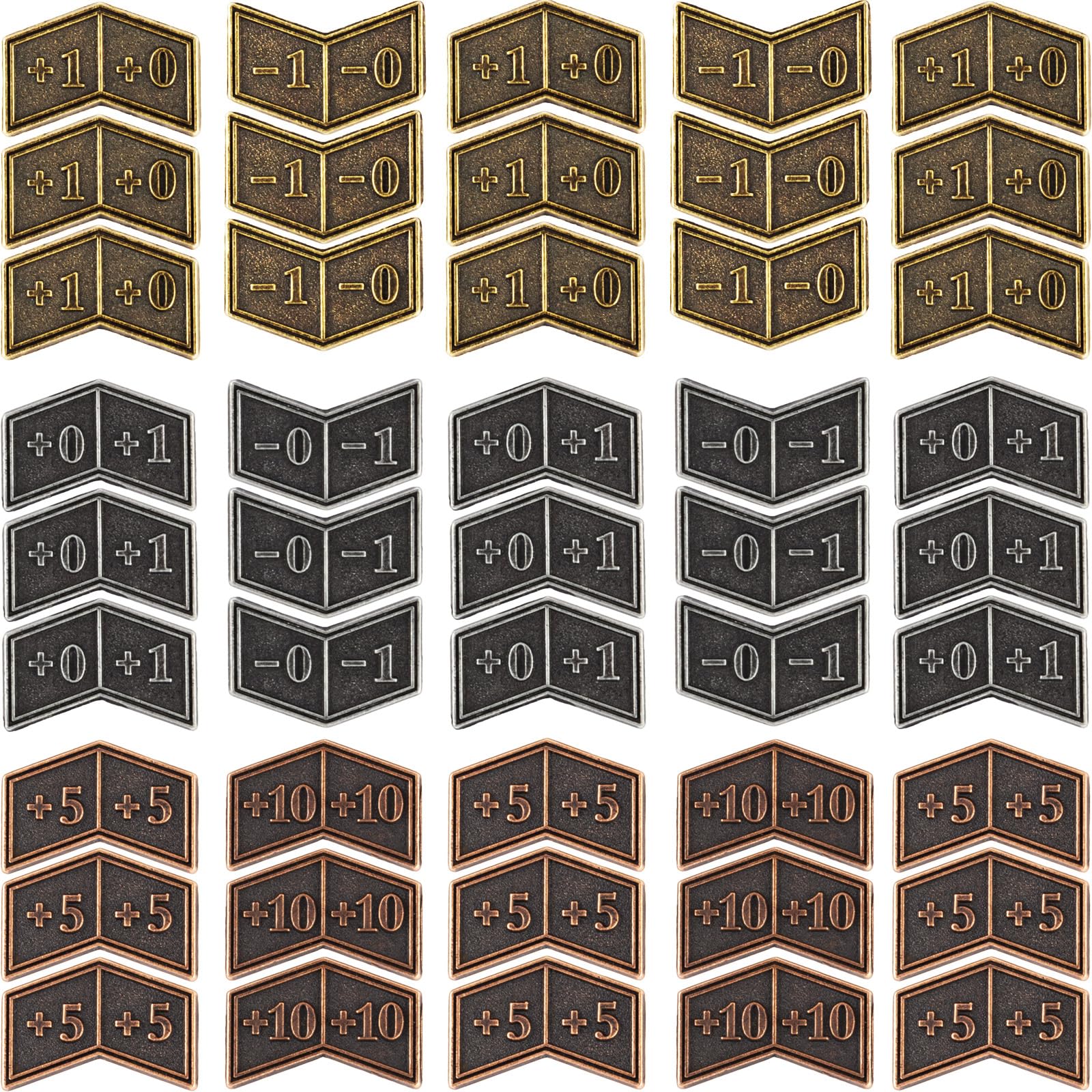 45 Pieces Antique Metal Buff Counter Tokens Magic The Gathering Token Creature Stats or Loyalty Counters for MTG CCG Card Gaming Accessories with Velvet Bag