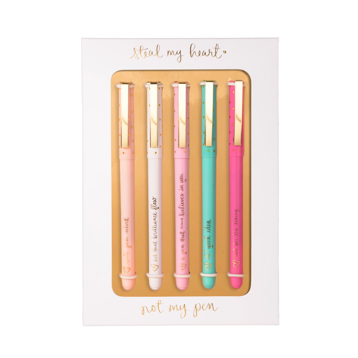 Eccolo Dayna Lee Collection Steal My Heart - Fine Tip Black Ink Ballpoint Pens (Set of 5), Inspiring Quotes, Gift Boxed