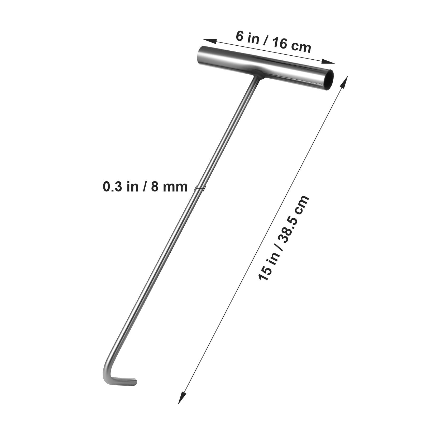 38cm Utility Tool Stainless Steel Manhole Cover Hook T Hook Manhole Tool Manhole Lift Hooks T- Handle Meat Boning Hook for Trampoline Pull Springs Open Manhole Covers Hook Tool