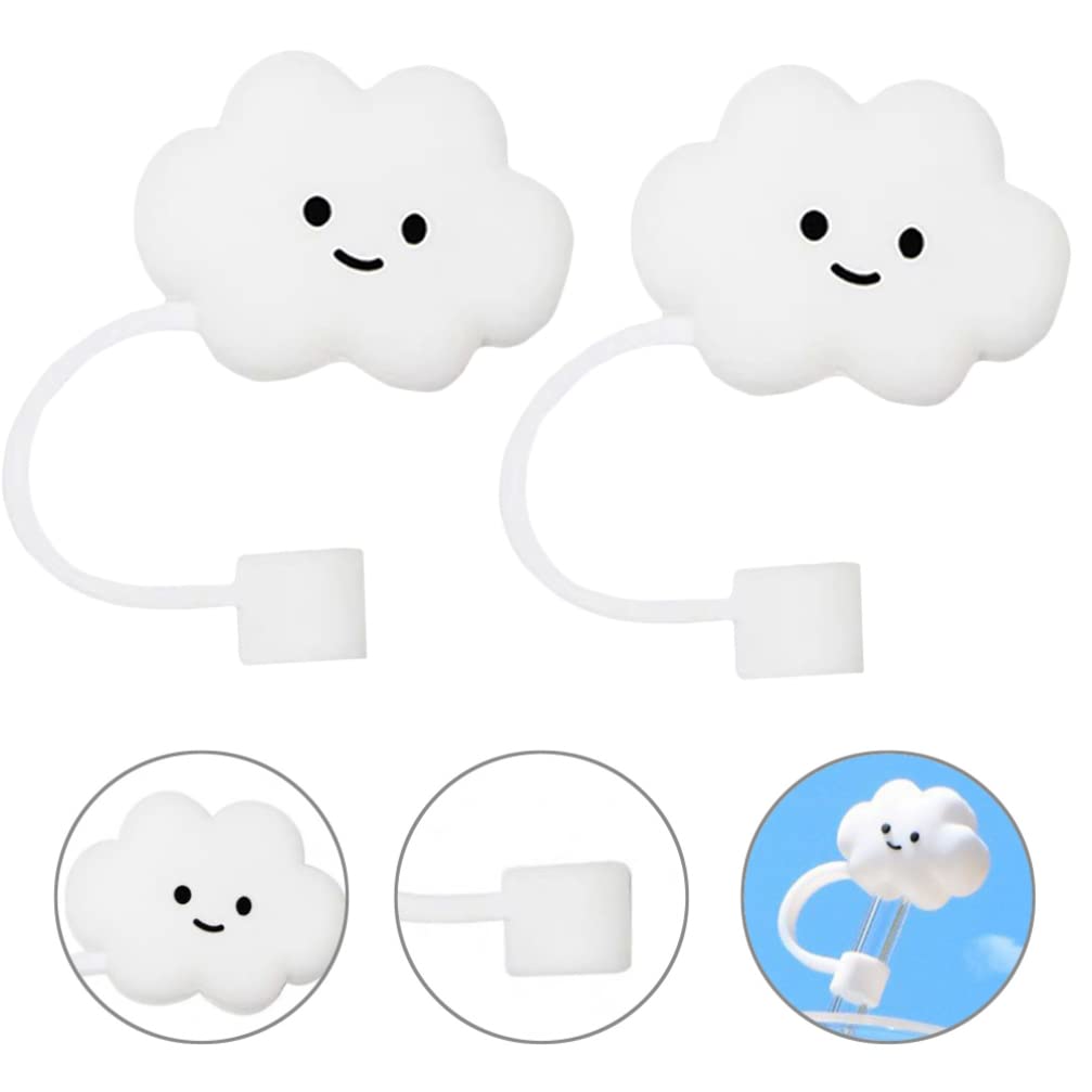 2pcs Straw Tips Cover Cloud Shape Straw Tips Cover Silicone Straw Plugs Reusable Straw Covers Plugs Party Straw Cap Drinking Straw Protector for Straw