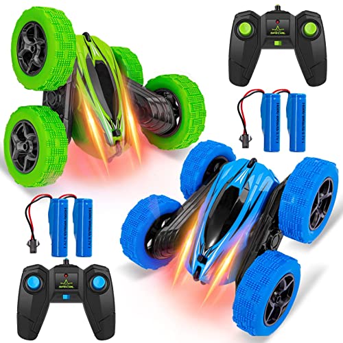 2PACK RC Stunt Car Remote Control Car for Kids, 2.4Ghz High Speed Rock Crawler Vehicle,360 Rotating 4WD Off Road Double Sided Rotating Tumbling Rc Car with 4 Rechargeable Battery.
