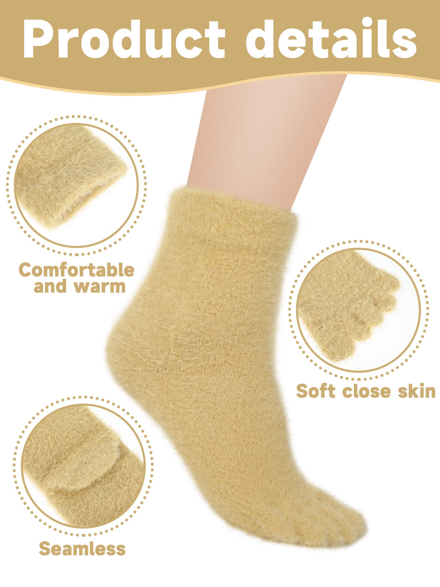 3 Pairs Women Toe Socks Fuzzy Toe Socks Warm Winter Toe Socks Five Toe Socks for Women Men, Size 5-8(Black, White, Beige)
