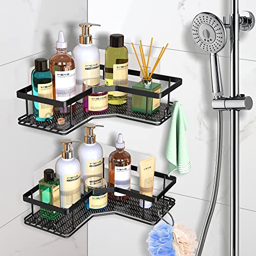AOUKAR Corner Shower Caddy - Bathroom Organizer Shelves Shower Shelf for Inside Shower Organizer Corner Shower Accessories for Bathroom 2 Packs with Mesh Pads