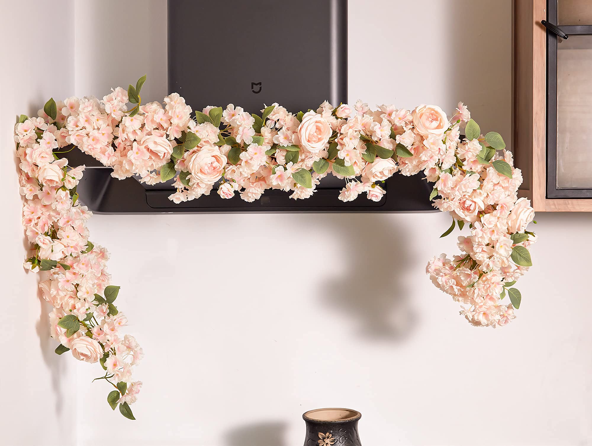 Anna's Whimsy 6.07FT Rose & Cherry Blossom Garland, Silk Artificial Flower, Flower Hanging Vines for Wedding Arch Party Table Home Garden Outdoor Kawaii Decor