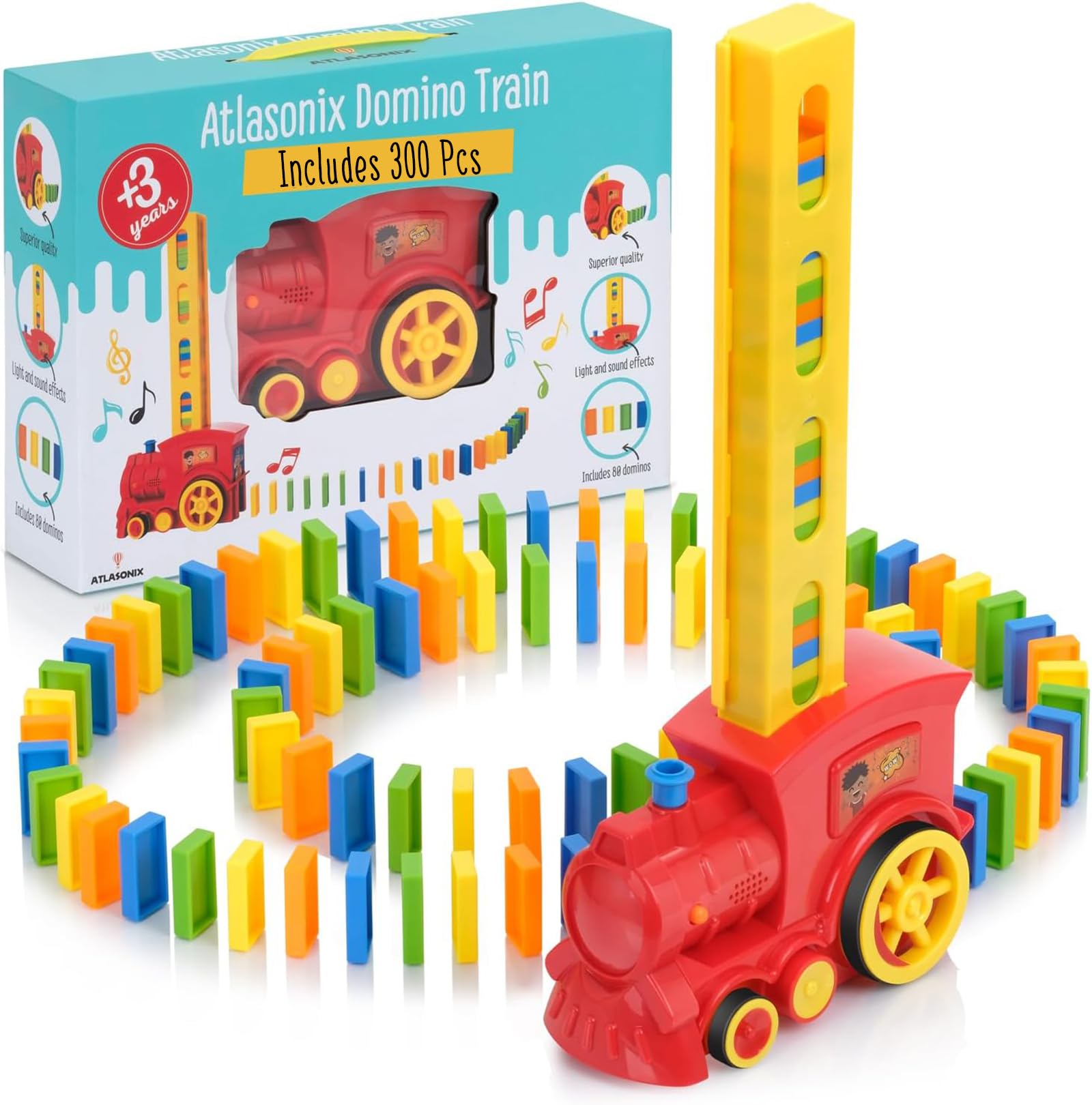 300 Pcs Domino Train Set - Automatic Rally Setter for Boys & Girls - Ages 4-10 - Montessori Toy with Colorful Tracks - Christmas & Creative Birthday Toy, Automatic Block Laying Stacker Game