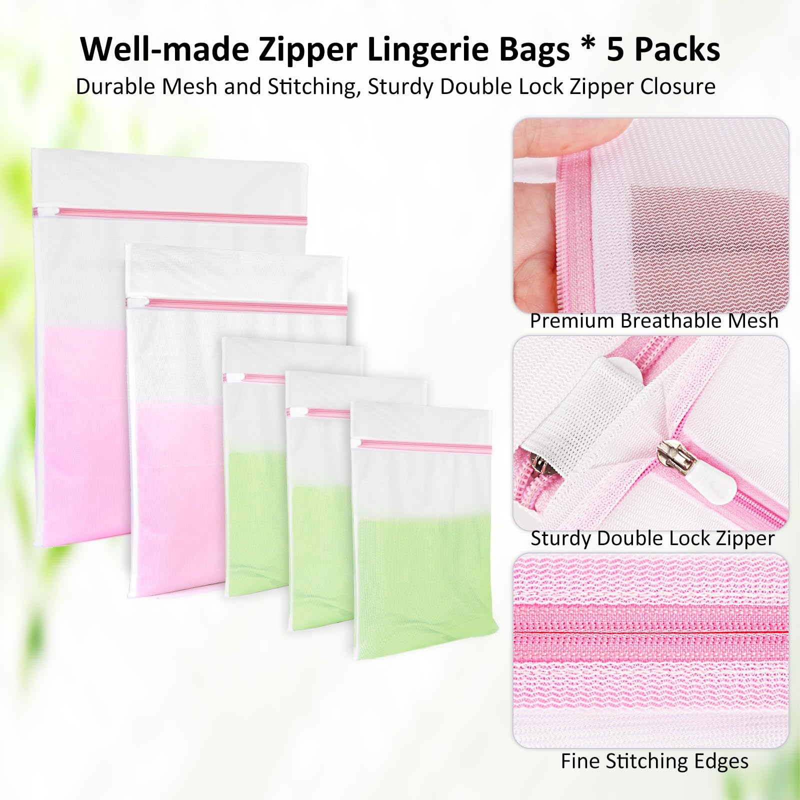 9Pcs Durable Mesh Laundry Bags, Various Size Lingerie Bags for Delicates in Washer and Dryer- 1pcs Bra Bag, 3pcs Large Drawstring Travel Laundry Bags, 5pcs Sturdy Zipper Delicates Bags for Sock, Shirt