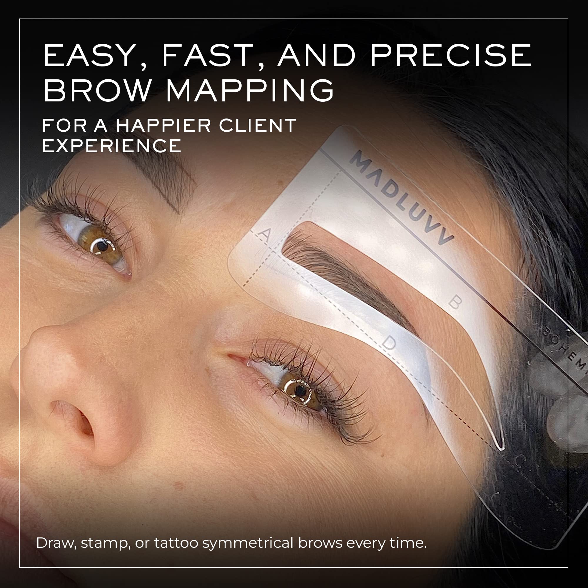 MADLUVV Eyebrow Shaper Stencils, Reusable Brow Mapping Template for PMU Professionals, Semi-Permanent Makeup Mapping, 6 Stencils (3 Stencil Shapes in Both Petite and Regular Sizes) - Low Profile Set