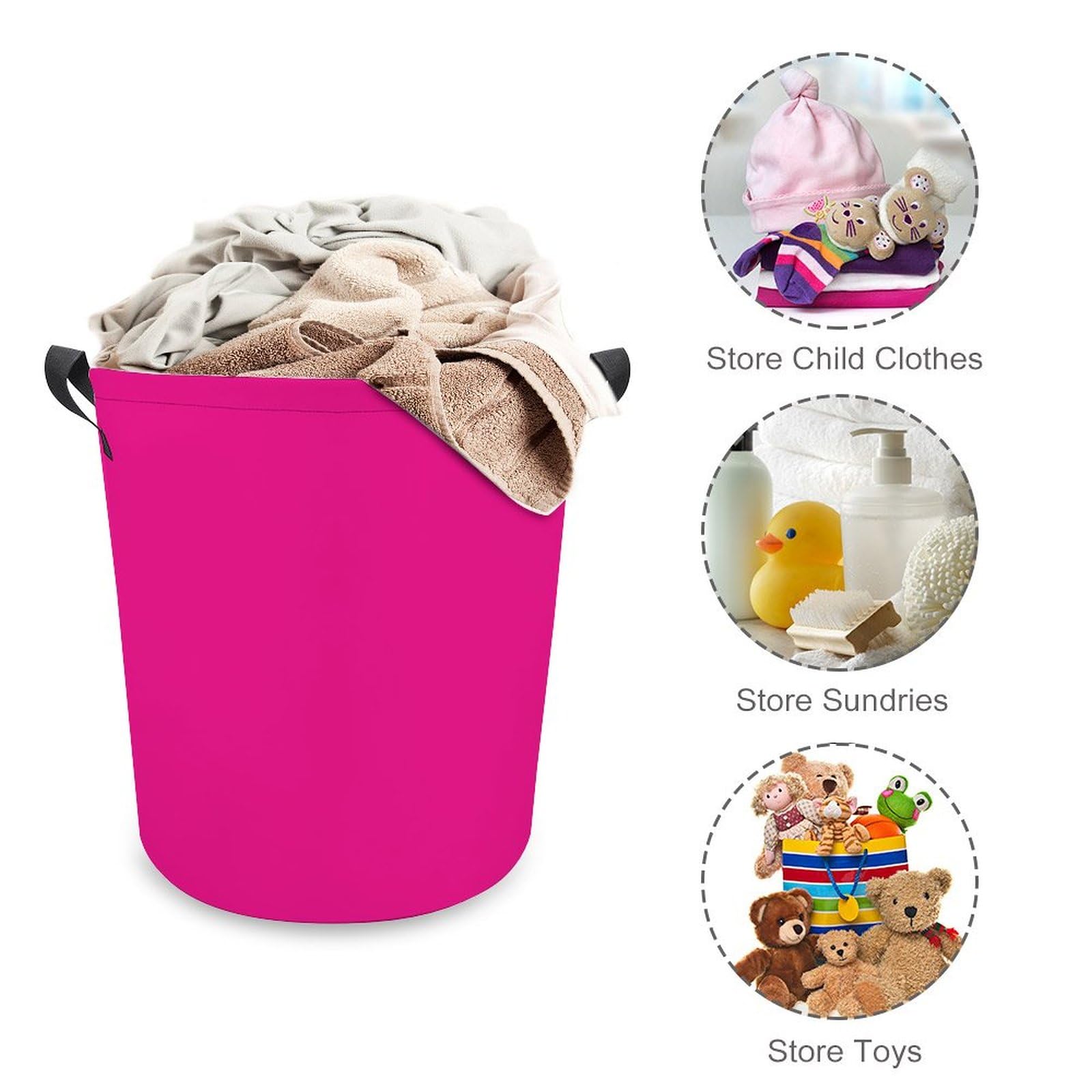 Large Laundry Hamper, Hot Pink Chic Square Laundry Basket Collapsible & Waterproof Storage Basket for College Dorm, Family Essentials