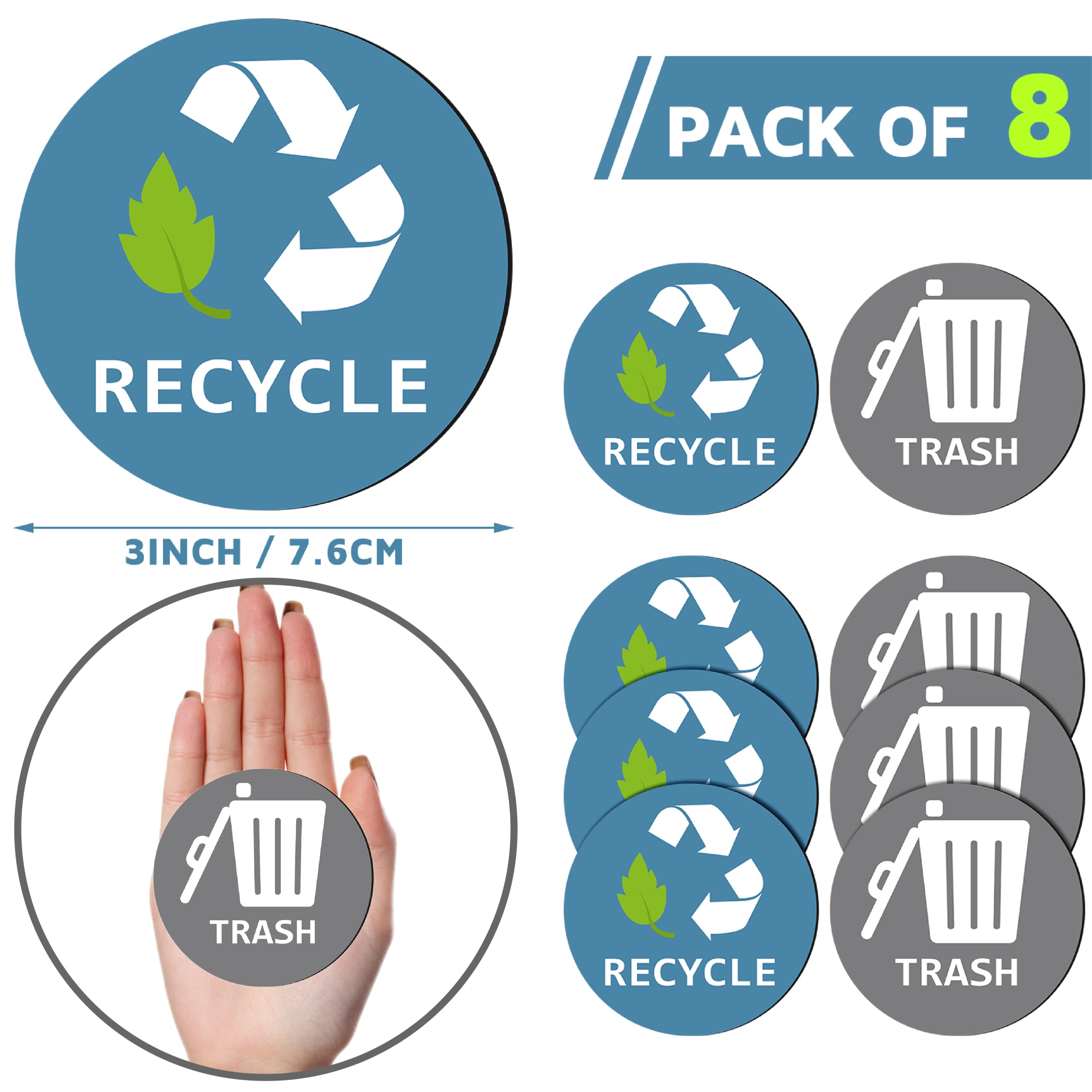 8 Pieces Magnetic Recycle and Trash Logo Symbol Recycle Logo and Trash Can Magnetic Decal Recycle Trash Bin Sticker Trash and Recycling Stickers for Trash Cans Garbage Containers and Recycle Bins